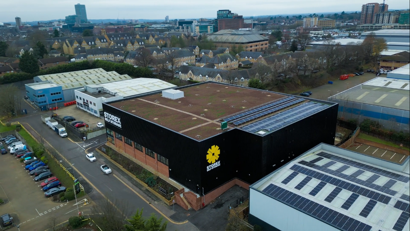 Storex Watford - Drone filming of new Biodiverse roof & PV array